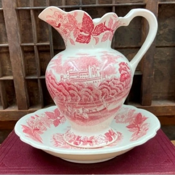 No Maker's | Dining | Vintage Red Transferware Pitcher And ...